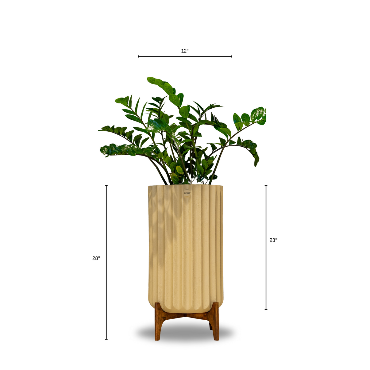 Ribbed Pot with Wood Stand | Palasa Planters Online